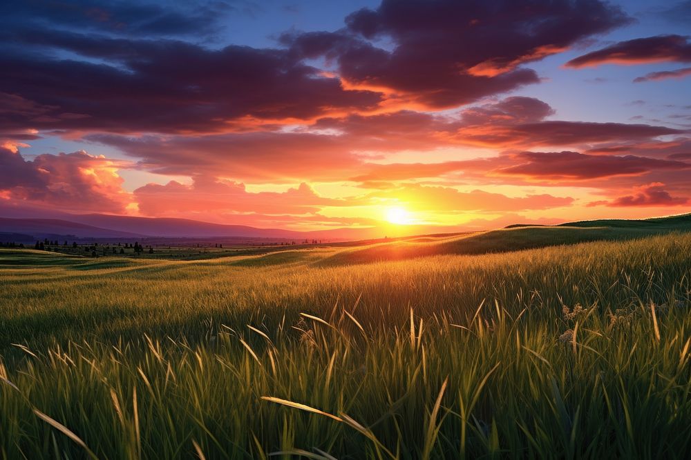 Spring grass landscape sunset grassland. | Free Photo - rawpixel