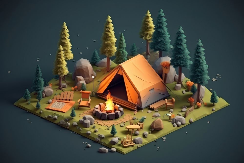 Isometric camping outdoors plant fire. | Premium Photo Illustration ...