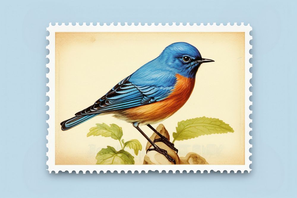 Bird animal blue postage stamp. | Premium Photo Illustration - rawpixel