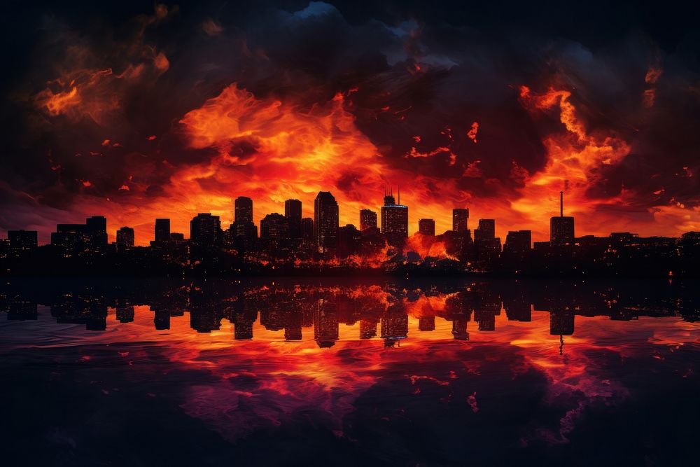 Fire city sky architecture. AI | Free Photo - rawpixel