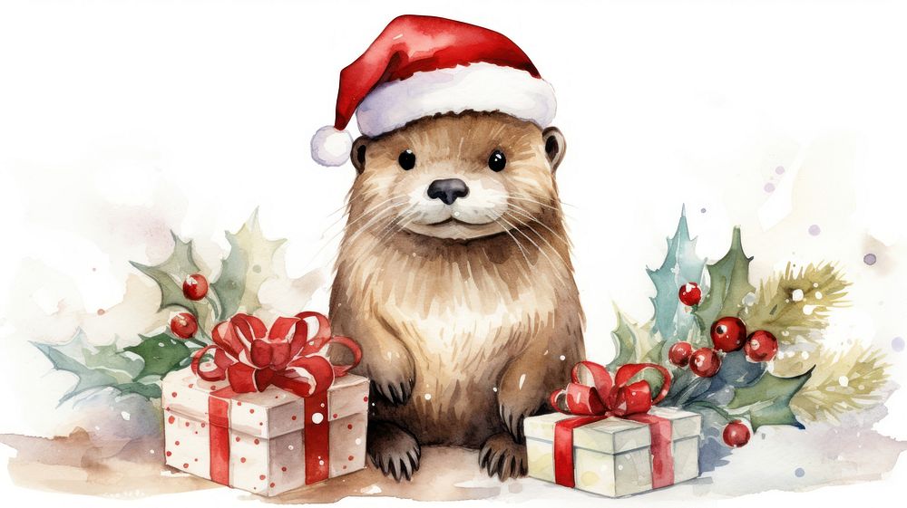 Christmas otter wallpaper mammal animal | Free Photo Illustration ...