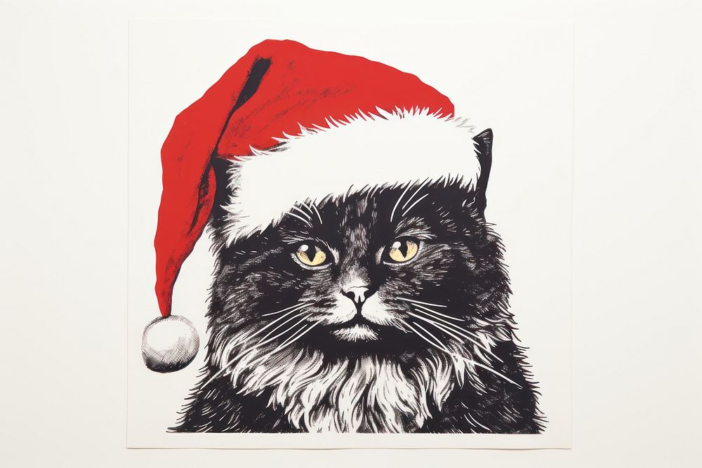 Cat santa portrait drawing mammal. | Premium Photo Illustration - rawpixel