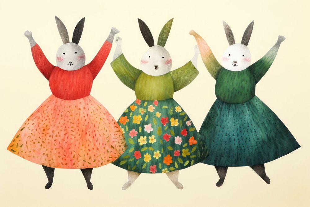 Dancing rabbits, animal paper craft | Free Photo Illustration - rawpixel