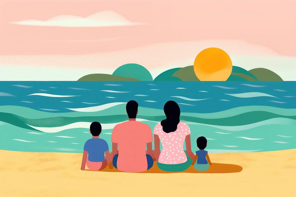 Family beach, paper craft illustration | Free Photo Illustration - rawpixel