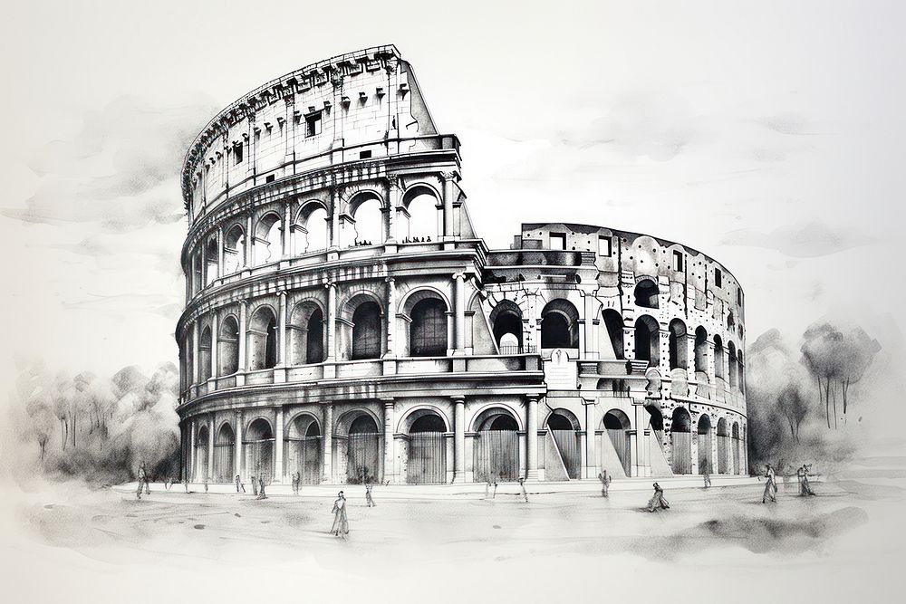 Colosseum sketch landmark drawing. | Free Photo Illustration - rawpixel