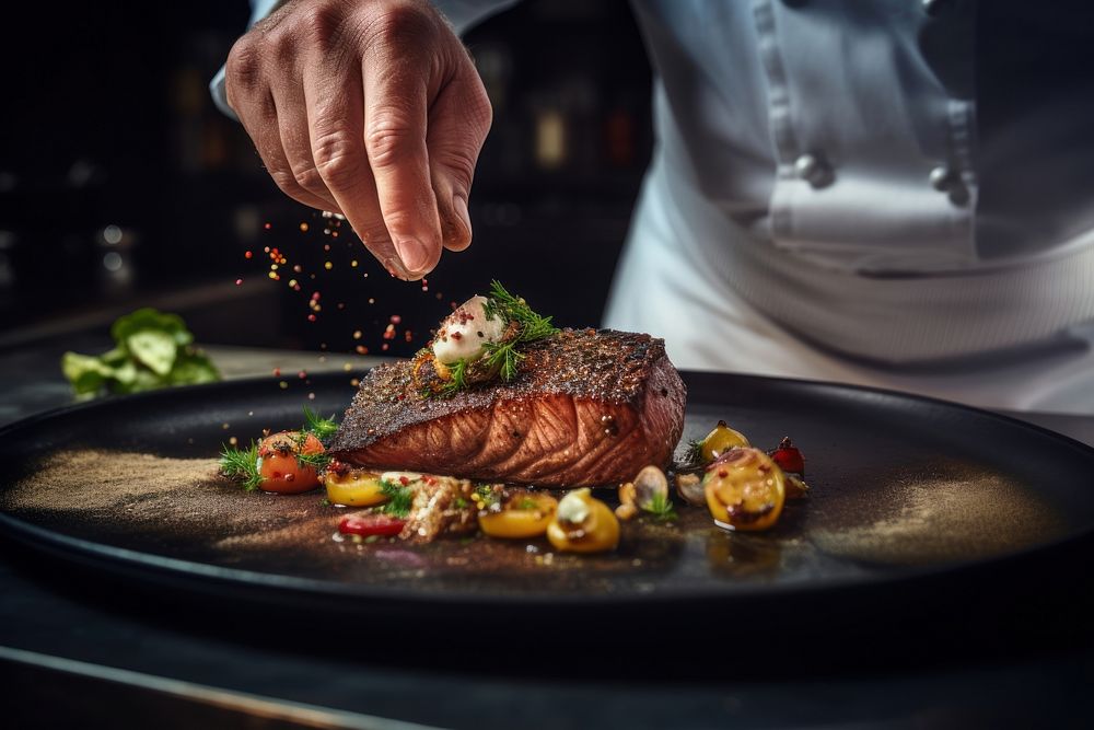 Gourmet salmon dish garnished expertly. | Premium Photo - rawpixel