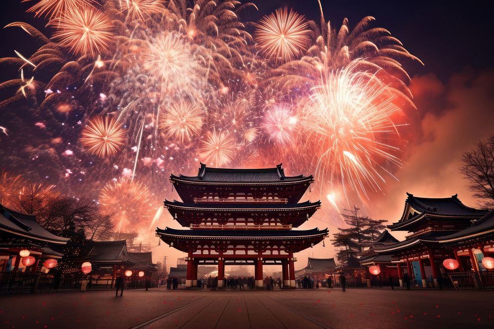 Japanese new year fireworks city | Free Photo - rawpixel