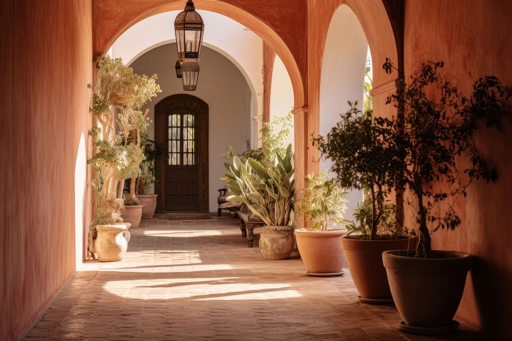 Outdoor hallway house architecture terracotta. | Free Photo - rawpixel