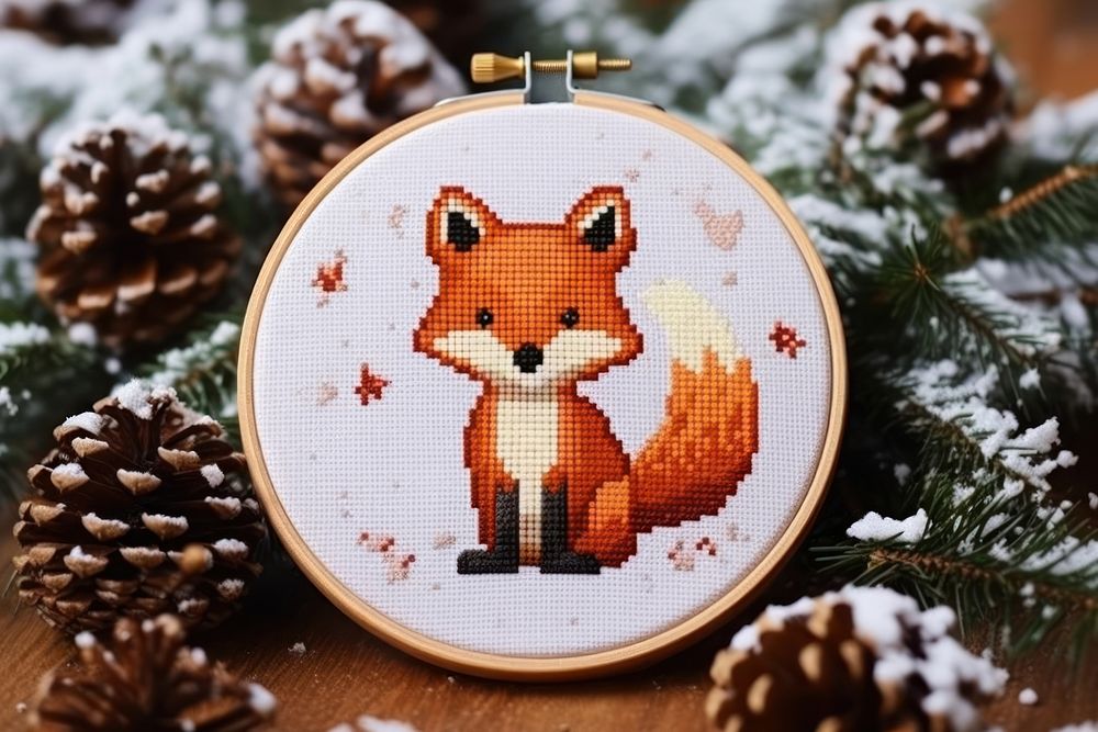 fox embroidery pattern white representation. | Free Photo - rawpixel