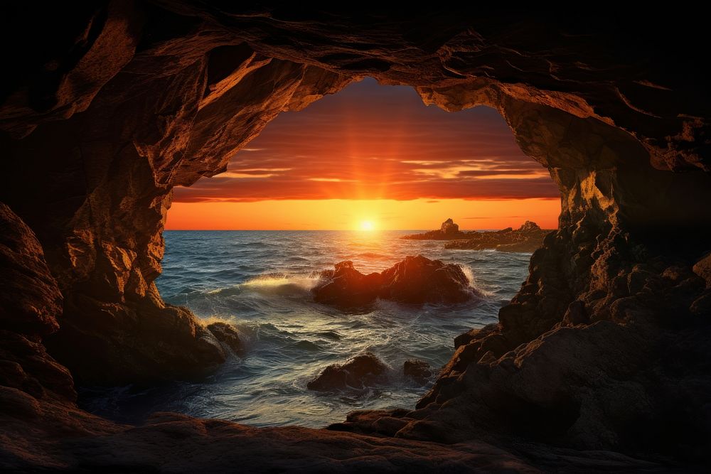 Sunset cave sea outdoors | Free Photo - rawpixel