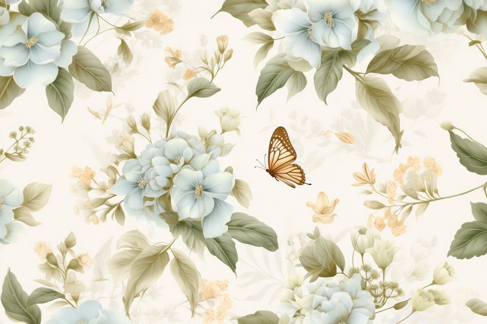 Floral wallpaper flower butterfly pattern. | Free Photo Illustration ...