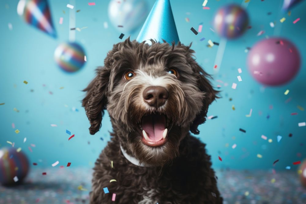 Labradoodle dog birthday confetti. AI | Free Photo - rawpixel