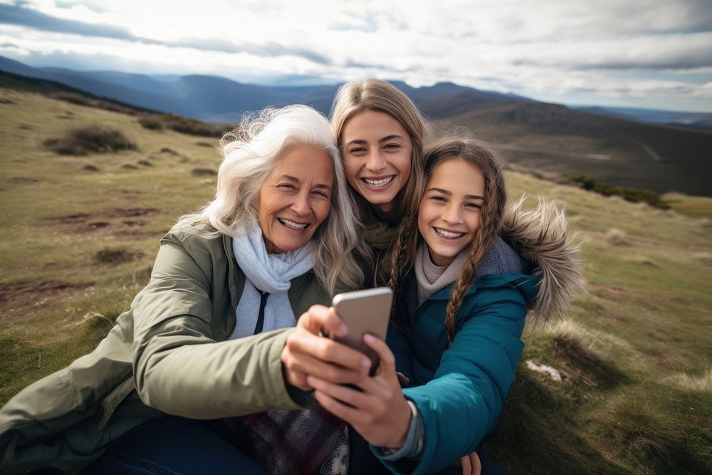 Selfie family nature adult. AI | Free Photo - rawpixel