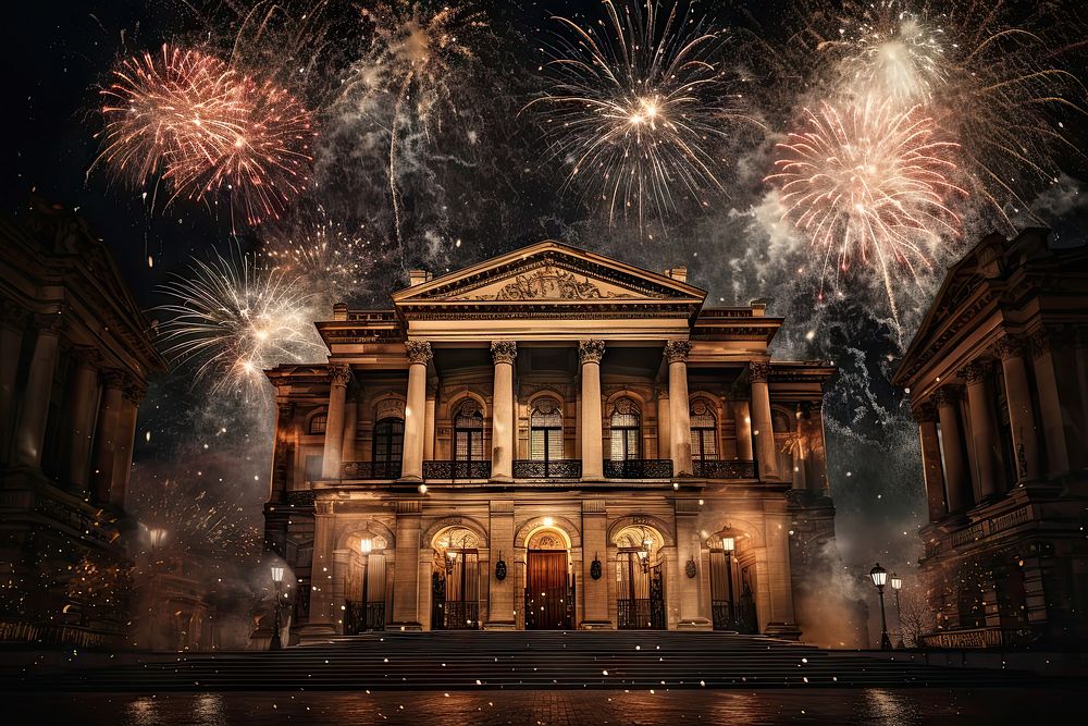 Architecture fireworks building night. AI | Free Photo - rawpixel