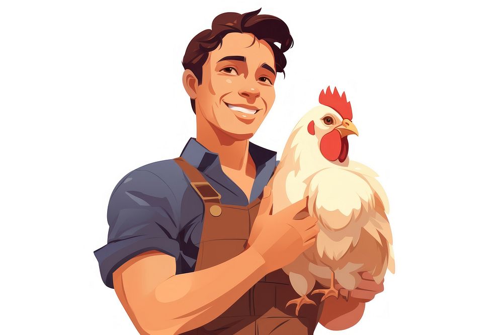 Farmer holding chicken poultry cartoon | Free Photo Illustration - rawpixel