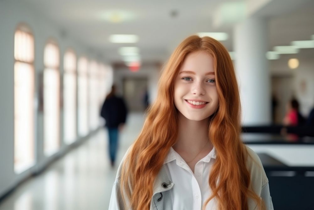 Red-haired high school student smiles | Free Photo - rawpixel