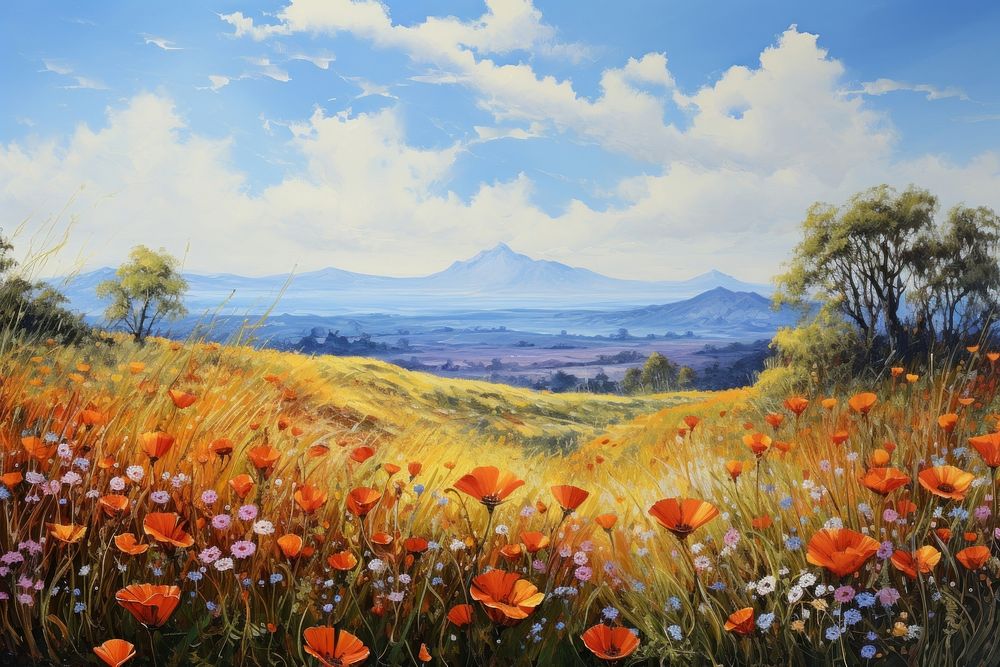 Spring painting flower field. | Premium Photo Illustration - rawpixel