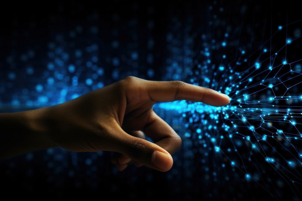 Hand touching digital big data | Free Photo Illustration - rawpixel