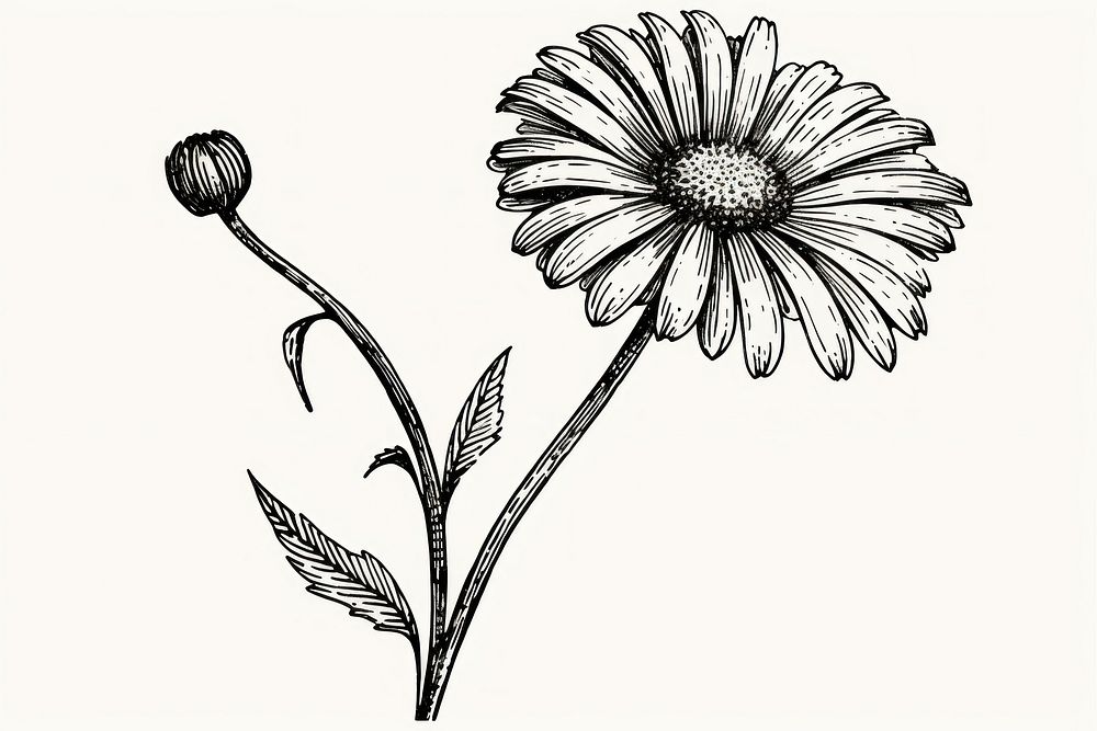 minimal daisy sketch drawing flower. | Free Photo Illustration - rawpixel
