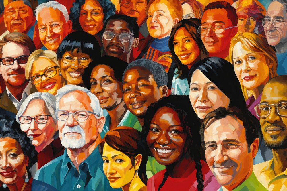 Diverse crowd art portrait painting. | Premium Photo Illustration ...