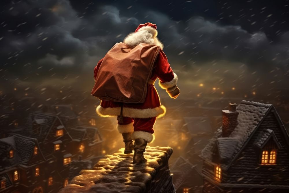 Santa carry big red gift | Free Photo Illustration - rawpixel