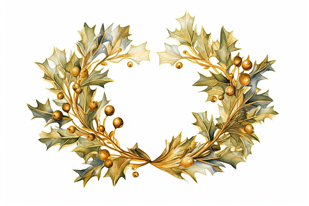 Gold holly wreath white background | Free Photo Illustration - rawpixel