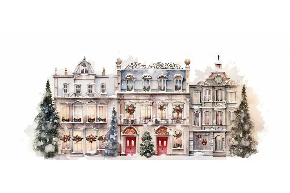 Christmas townhouse architecture building drawing. | Premium Photo ...