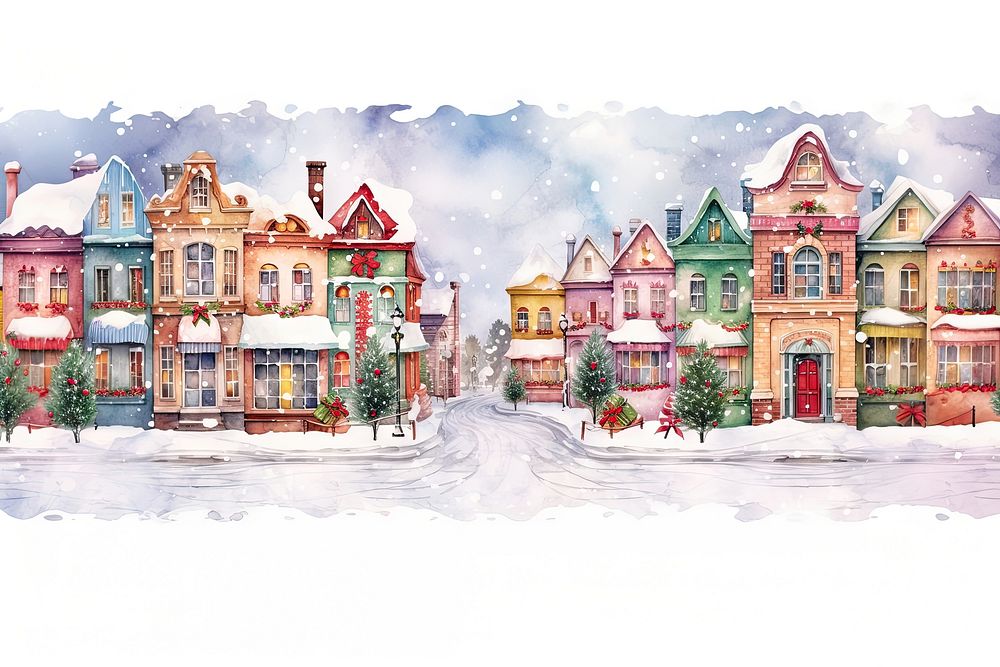 Christmas townhouse architecture building painting. | Free Photo ...