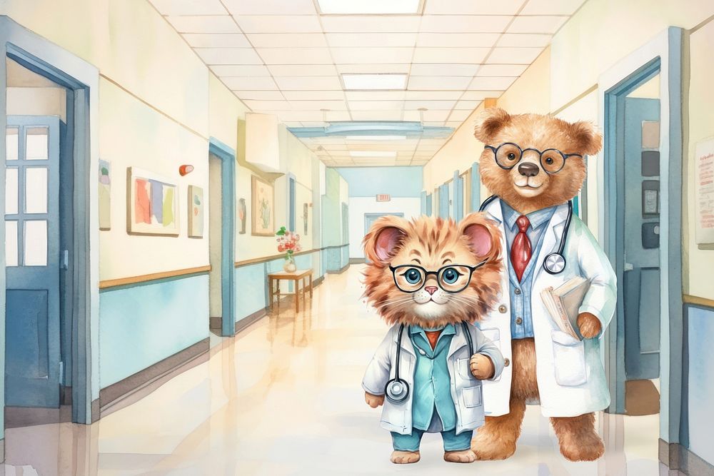 Hospital doctor, animal watercolor illustration | Free Photo ...