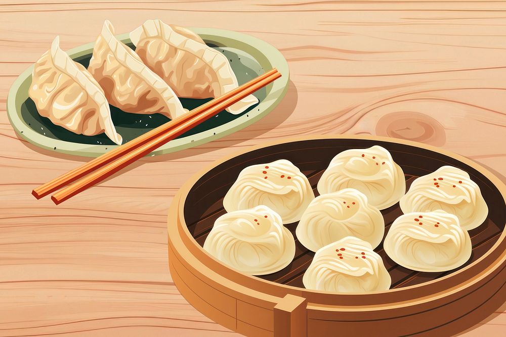 Chinese dumplings, Asian food illustration | Free Photo Illustration ...