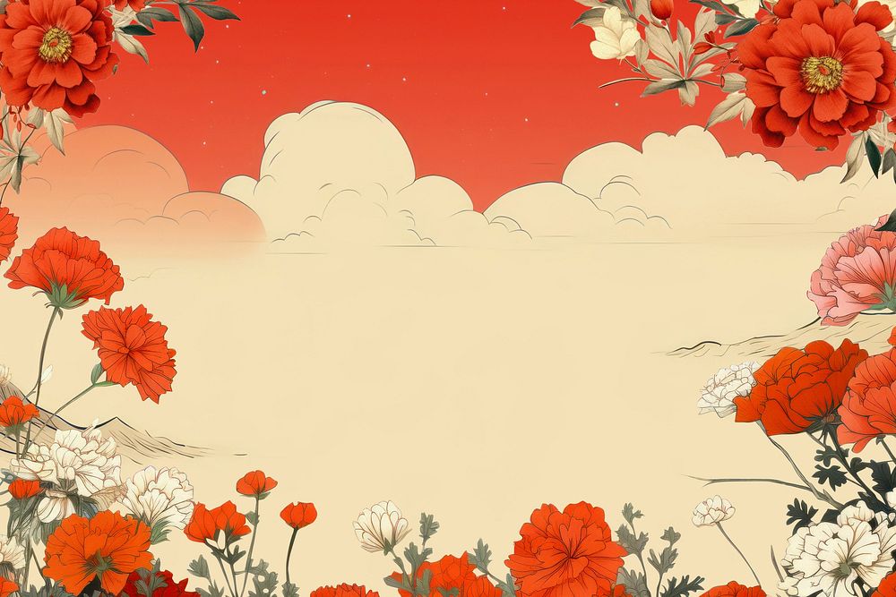 Vintage red flower border cloudy | Premium Photo Illustration - rawpixel