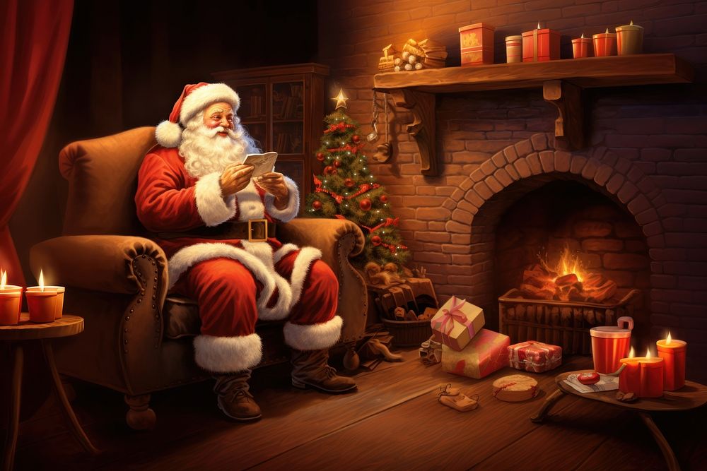 Santa eating christmas cookies fireplace | Free Photo Illustration ...
