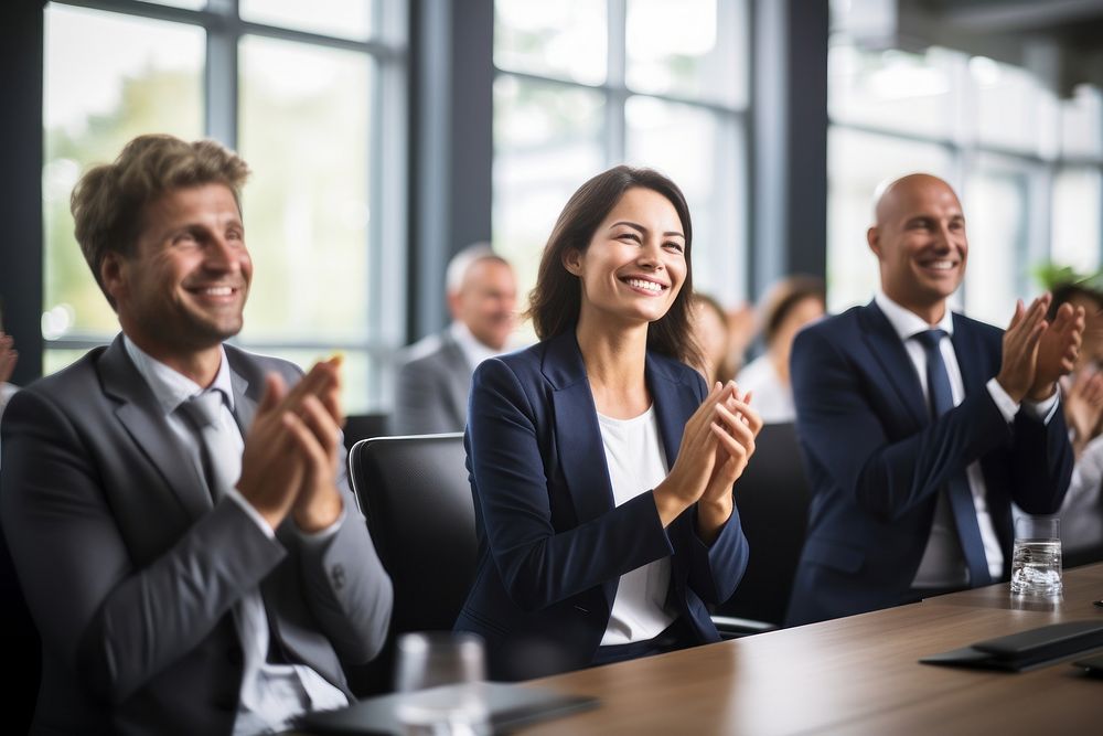 Business people clapping smiling sitting. | Free Photo - rawpixel
