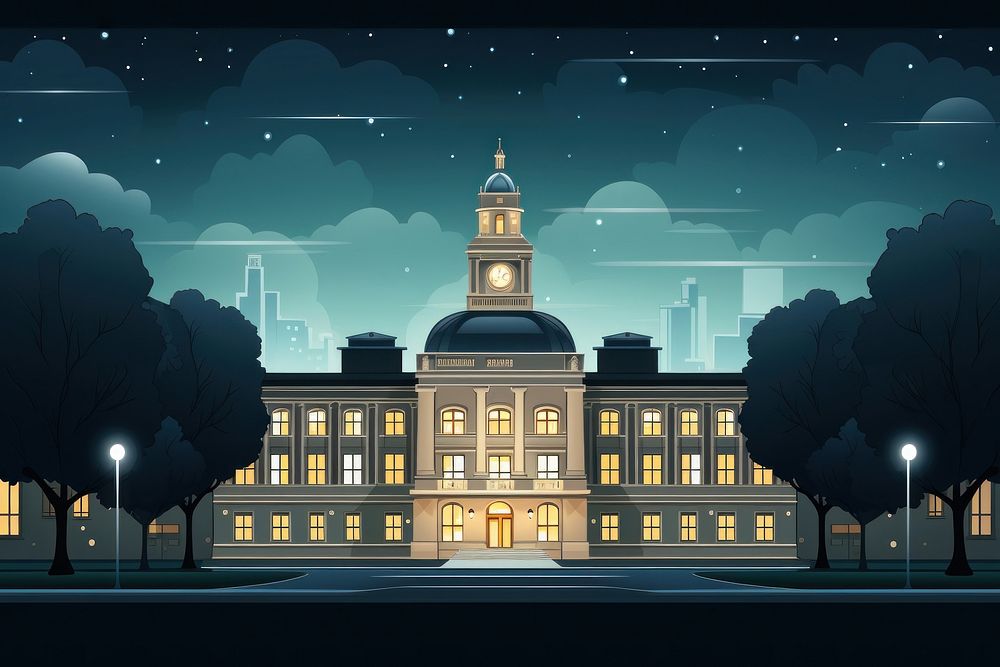 City hall building night architecture | Free Photo Illustration - rawpixel