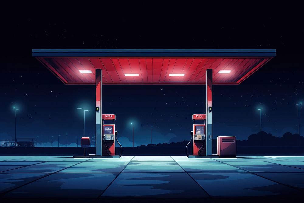 Gas station light night architecture | Free Photo Illustration - rawpixel