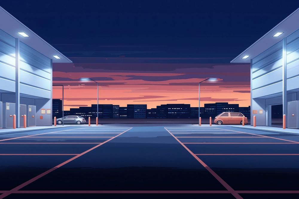 Parking lot building vehicle night. | Free Photo Illustration - rawpixel