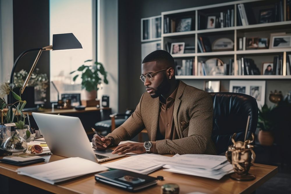 Black man computer working laptop. | Free Photo - rawpixel