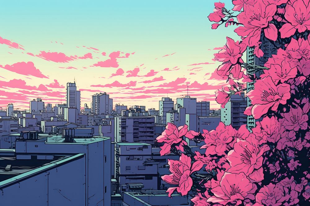 Flower city architecture cityscape. | Premium Photo Illustration - rawpixel