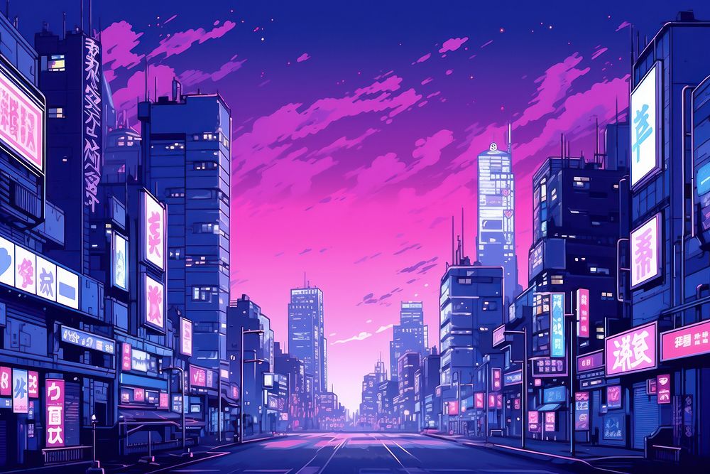 japanese urban purple city architecture. | Free Photo Illustration ...