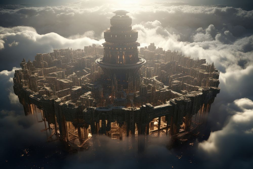 Floating city outdoors cloud architecture. | Premium Photo - rawpixel