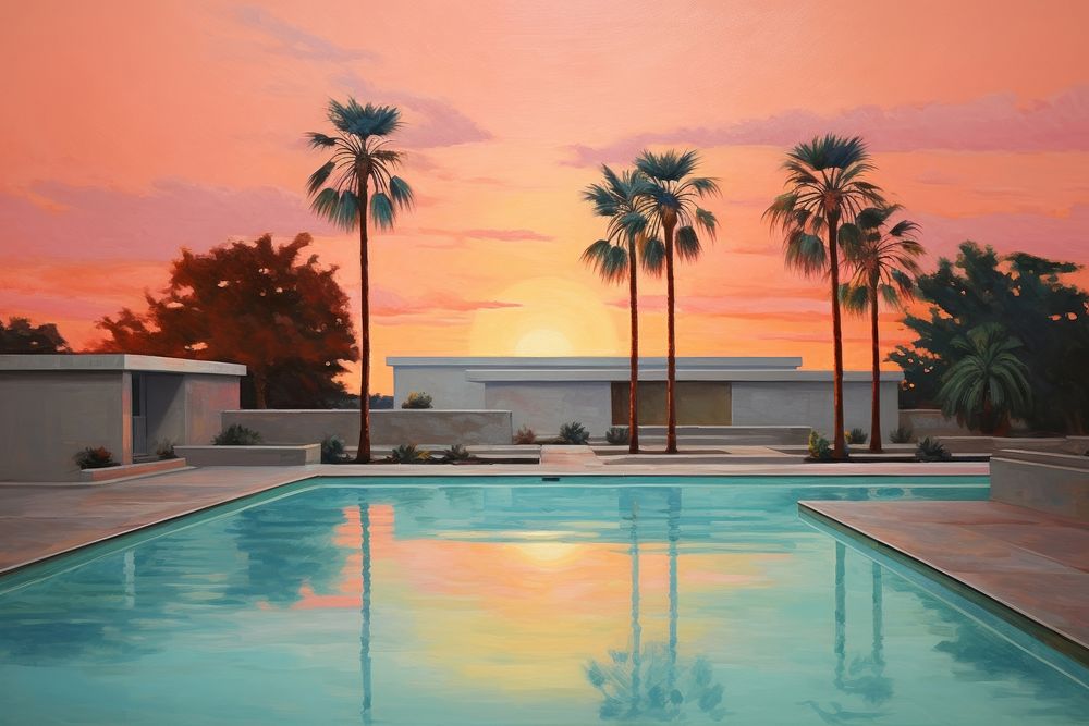 Pool sunset architecture outdoors building. | Premium Photo ...