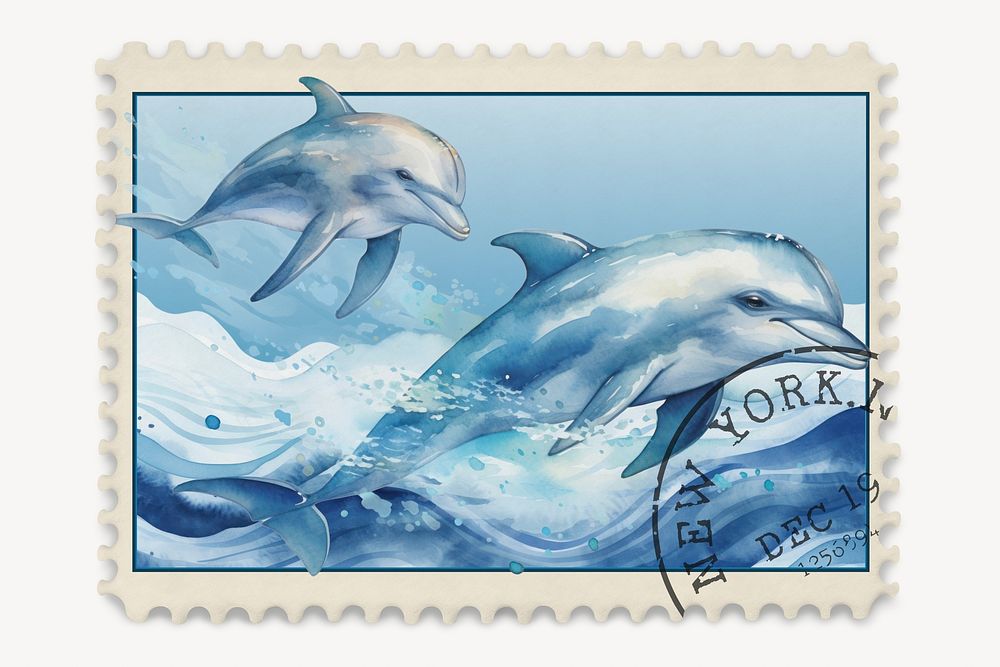 Dolphin postage stamp | Free Photo - rawpixel