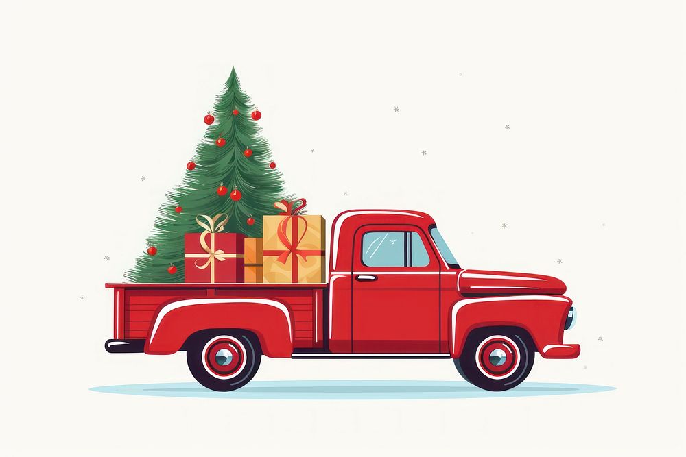 Christmas truck tree vehicle. | Free Photo Illustration - rawpixel