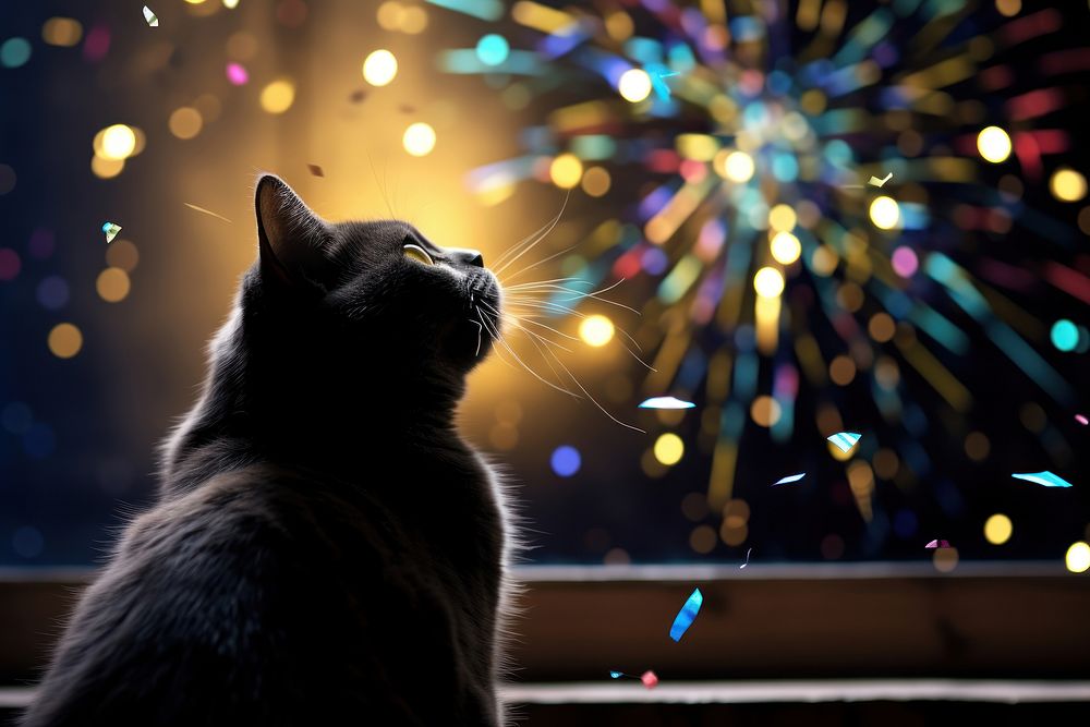 Cat looking fireworks confetti mammal. | Free Photo - rawpixel