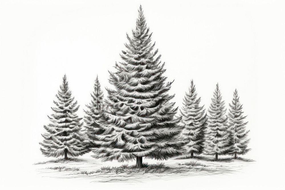 Fir tree sketch bw drawing | Free Photo Illustration - rawpixel