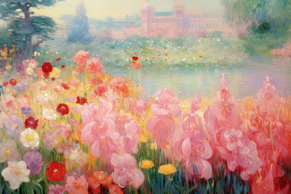 Flower garden painting outdoors nature. | Premium Photo Illustration ...