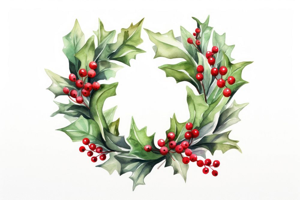 Mistletoe wreath watercolor plant leaf | Free Photo Illustration - rawpixel
