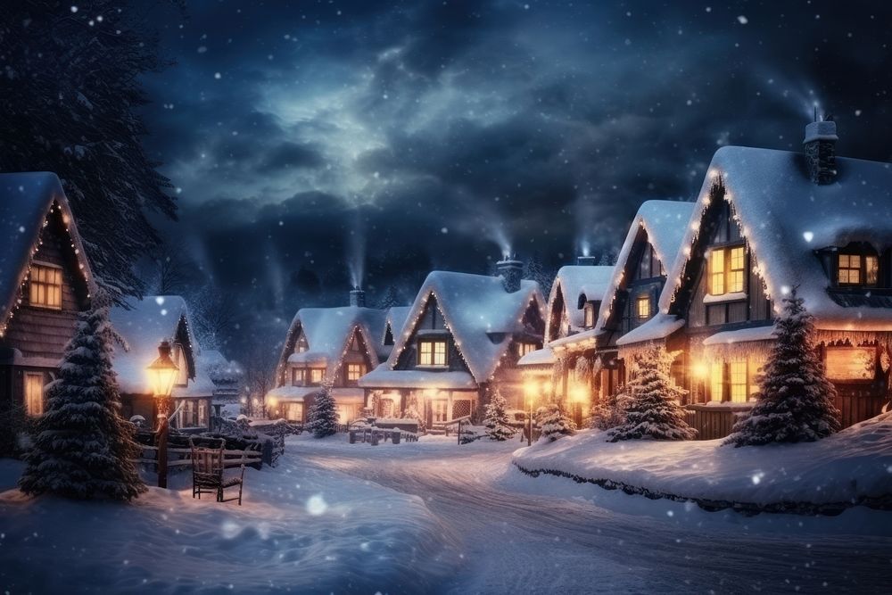 Christmas snowy village architecture landscape | Premium Photo - rawpixel