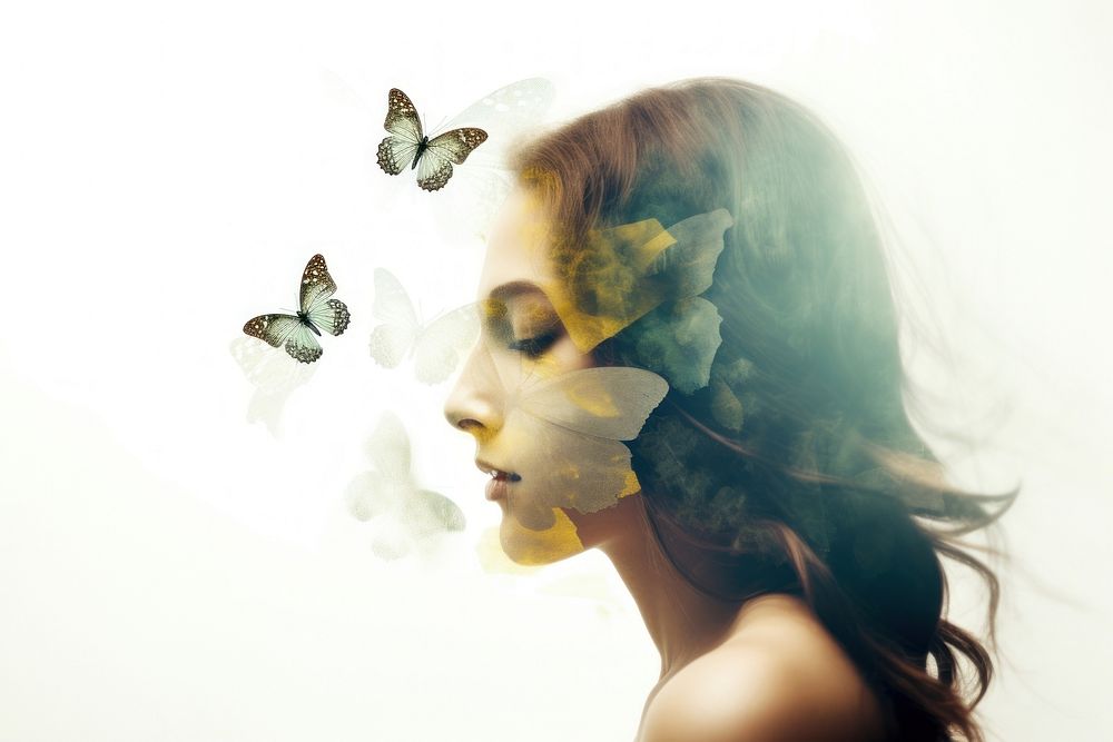 woman butterfly portrait photography flower | Free Photo - rawpixel