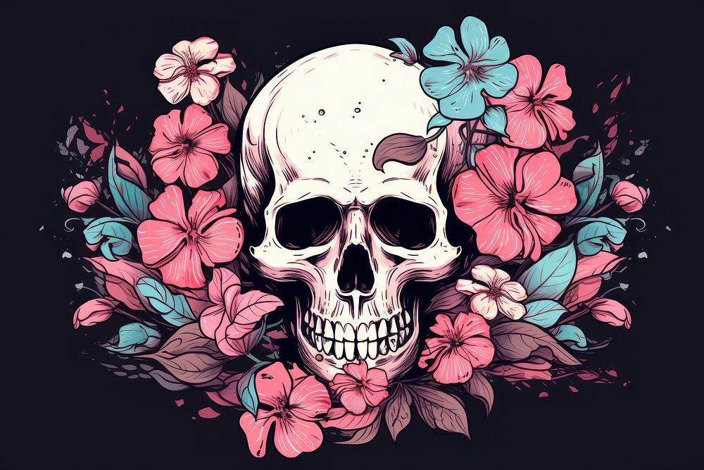 Skull bone flower pattern plant. | Free Photo Illustration - rawpixel